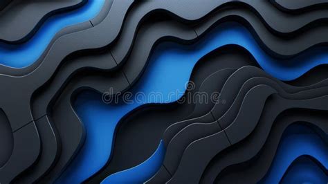 Abstract 3d Rendering Of Layered Black Waves Against A Blue Background A Modern And Dynamic