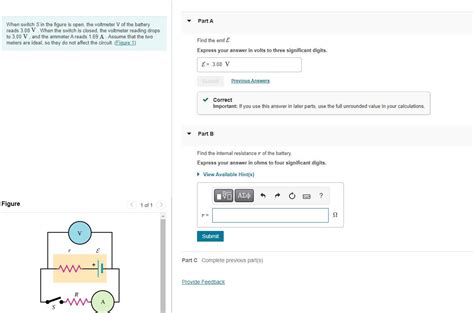 Solved When Switch S In The Figure Is Open The Voltmeter V Chegg Com