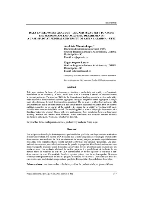 Pdf Data Envelopment Analysis Dea And Fuzzy Sets To Assess The Performance Of Academic
