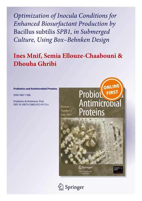 Pdf 2 3 Optimization Of Inocula Conditions For Enhanced Biosurfactant Production By Bacillus