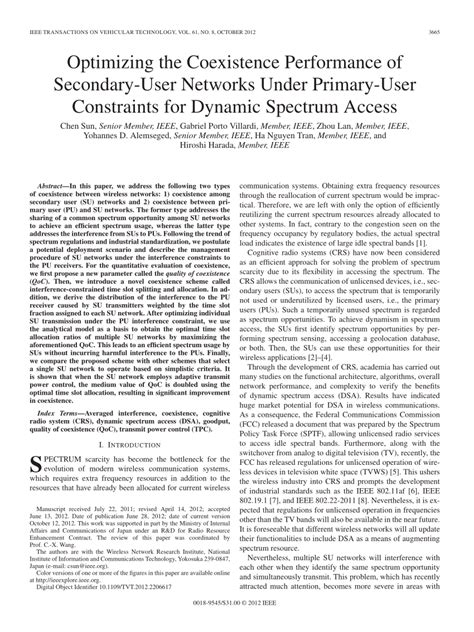 Pdf Optimizing The Coexistence Performance Of Secondary User Networks