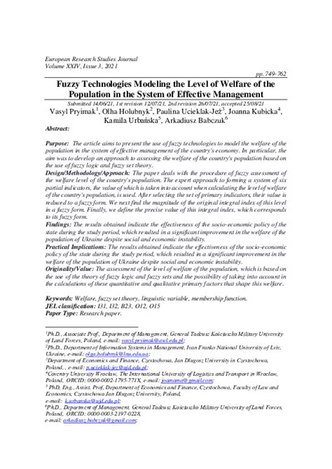 Pdf Modeling Population Welfare With Fuzzy Logic
