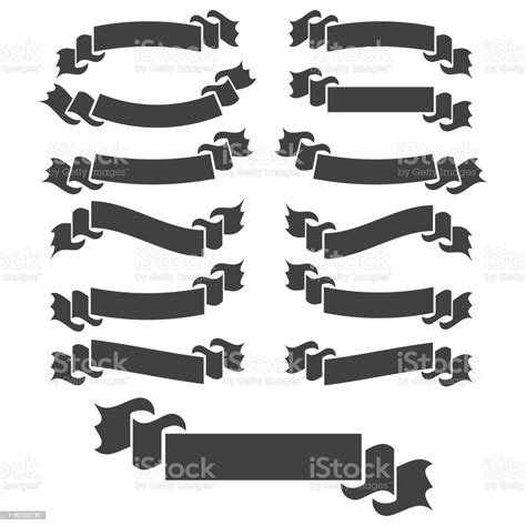 흰색 배경에 검은 곡선 고립 리본 배너의 실루엣 세트입니다 간단한 플랫 벡터 그림입니다 텍스트 에 대한 공백이 있습니다 인포 그래픽 디자인 광고 휴일 라벨에 적합합니다 0