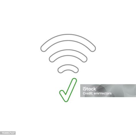 흰색에 체크 표시와 와이파이 기호 아이콘의 평면 디자인 스타일 벡터 개념 흰색과 색상의 윤곽선 2차 도형에 대한 스톡 벡터 아트