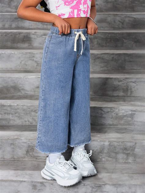 Shein Tween Girls Y2k Spring And Summer Blue Denim Boho Drawstring