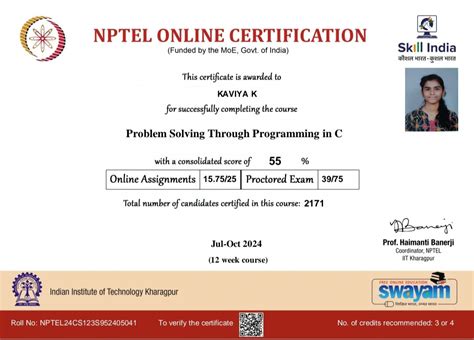 Kaviya K On Linkedin Nptel Cprogramming Problemsolving