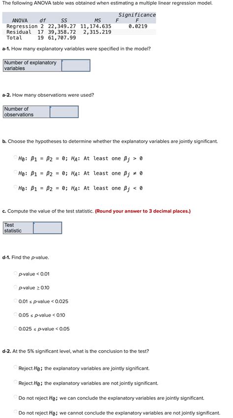 Solved A 1 How Many Explanatory Variables Were Specified In