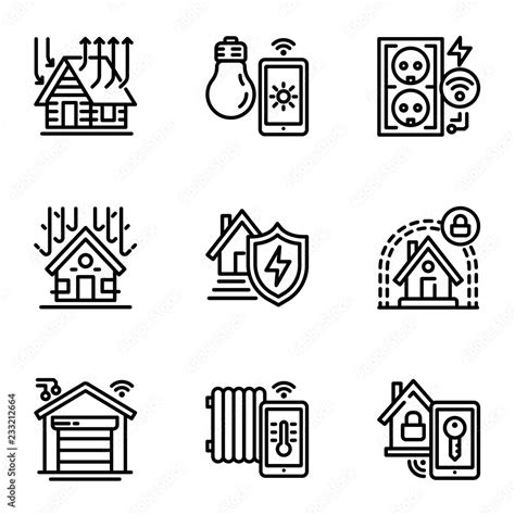 Smart Building Icon Set Outline Set Of Smart Building Vector Icons For Web Design Isolated On