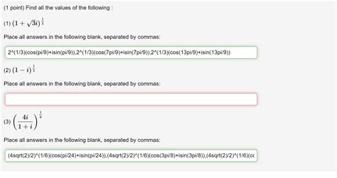 Solved 1 Point Find All The Values Of The Following 1 Chegg Com