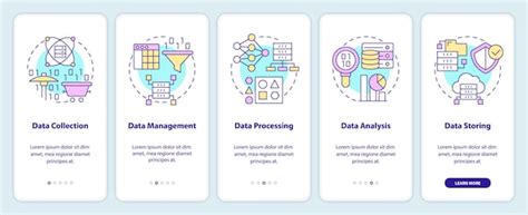 Premium Vector Data Processing Stages Onboarding Mobile App Screen