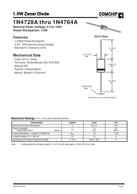 1n4728 Datasheet 1n4728comchiptechnologypdf 10w Zener Diode