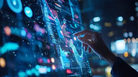 Hand Interacting With Futuristic Digital Data Screen Stock Image