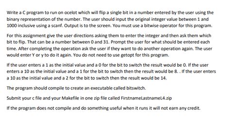 Solved Write A C Program To Run On Ocelot Which Will Flip A