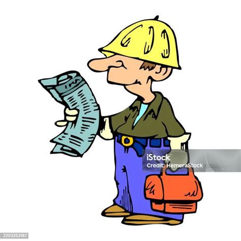 노동자의 벡터 일러스트 레이 션은 만화 스타일로 신문과 도구 상자를 들고 읽습니다 Diy에 대한 스톡 벡터 아트 및 기타 이미지 Diy 가사 집안일 개념 Istock