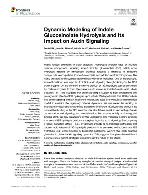 Pdf Dynamic Modeling Of Indole Glucosinolate Hydrolysis And Its