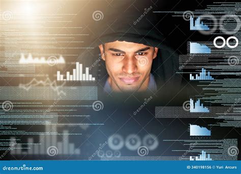 Man Hacker And Hologram With Analytics And Virus Installation For