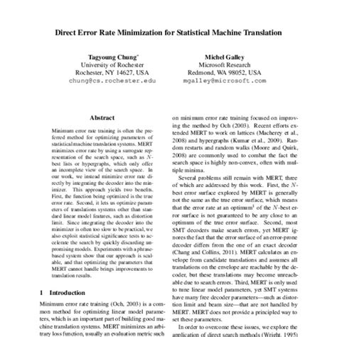 Direct Error Rate Minimization For Statistical Machine Translation Acl Anthology