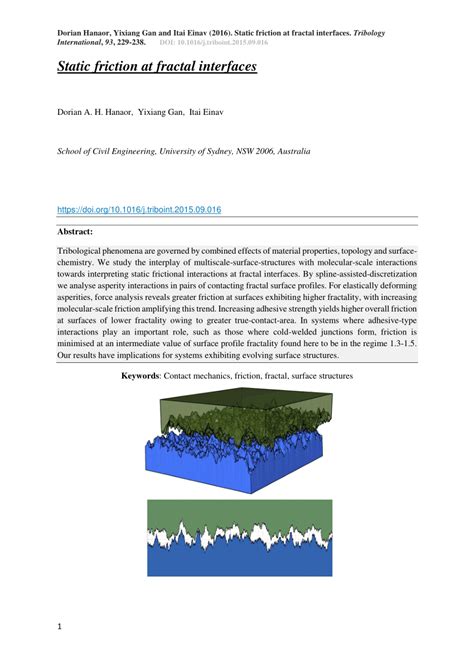 Pdf Static Friction At Fractal Interfaces