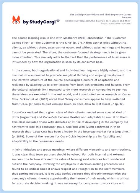 The Baldrige Core Values And Their Impact On Career Success Free Essay Example