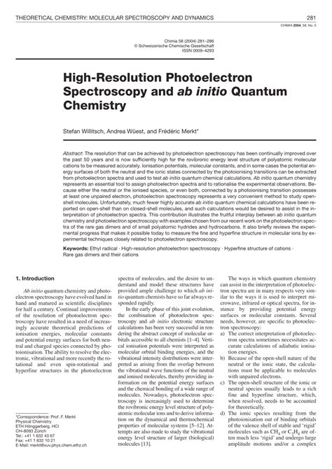 Pdf High Resolution Photoelectron Spectroscopy And Ab Initio Quantum