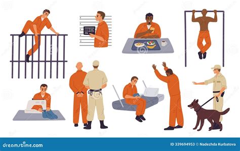 Cartoon People In Prison Prisoner Characters Men In Orange Jumpsuits