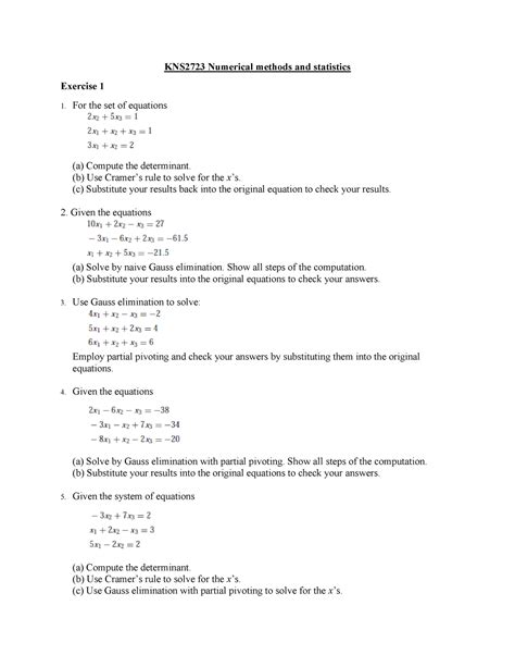 Exercise 1 Basic Numerical Method And Statistics Tutorial Question