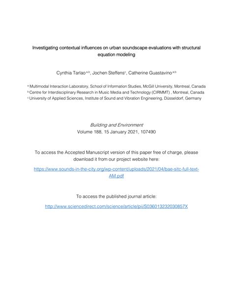 Pdf Investigating Contextual Influences On Urban Soundscape Evaluations With Structural