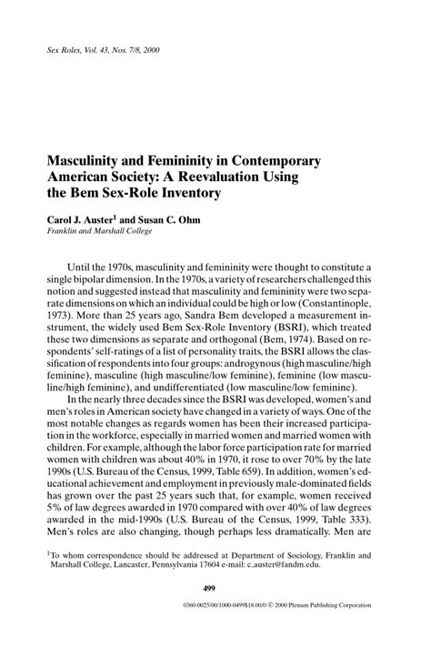 PDF Masculinity And Femininity In Contemporary American Society A Reevaluation Using The Bem