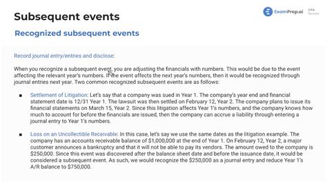 Recognized Subsequent Events Video Examprepai Cpa Review