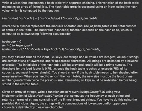 Solved Write A Class That Implements A Hash Table With
