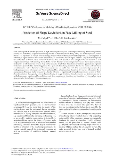Pdf Prediction Of Shape Deviations In Face Milling Of Steel