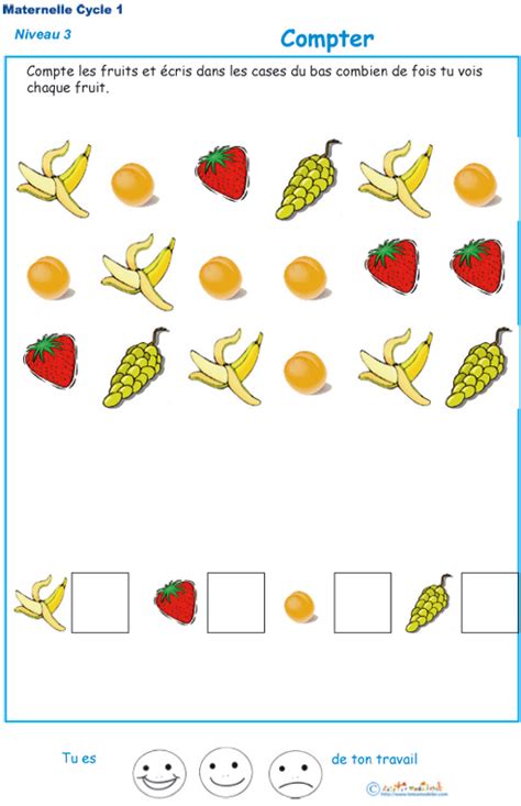 Imprimer Lexercice 2 Pour Apprendre à Compter Les Fruits Gs Tête à Modeler