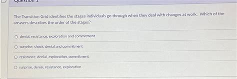 Solved The Transition Grid Identifies The Stages Individuals