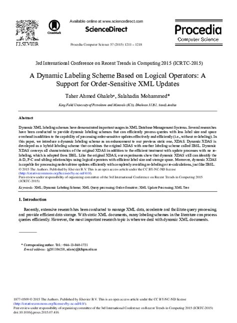 Pdf Dynamic Labeling Scheme For Efficient Xml Updates