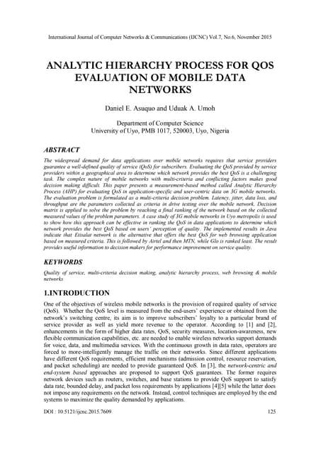 Analytic Hierarchy Process For Qos Evaluation Of Mobile Data Networks Pdf