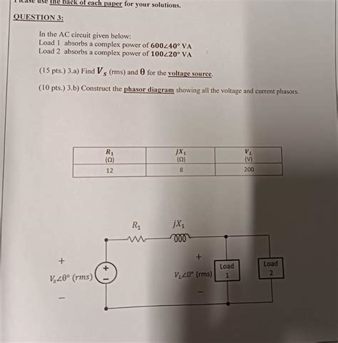 Solved Uestion 3 In The Ac Circuit Given Below Load 1