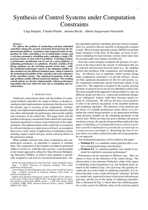Pdf Synthesis Of Control Systems Under Computation Constraints