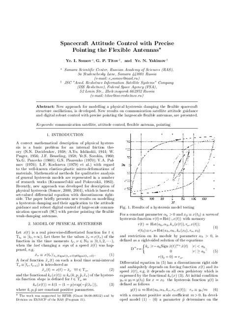 Pdf Spacecraft Attitude Control With Precise Pointing The Flexible Antennas Yevgeny Somov