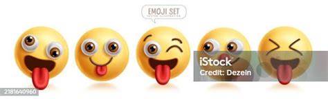 이모티콘 장난 꾸러기 이모티콘 문자 벡터 세트 행복하고 재미있고 즐겁고 웃고 윙크하는 표정의 이모티콘 3d 캐릭터 3차원 형태에 대한 스톡 벡터 아트 및 기타 이미지