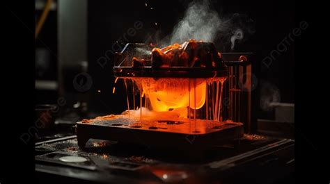 불의 대장간에서 강렬하고 강력한 생산 3d 프린터가 작동하고 뜨거운 용융 플라스틱에서 물체를 만듭니다 고화질 사진 사진 배경 일러스트 및 사진 무료 다운로드 Pngtree