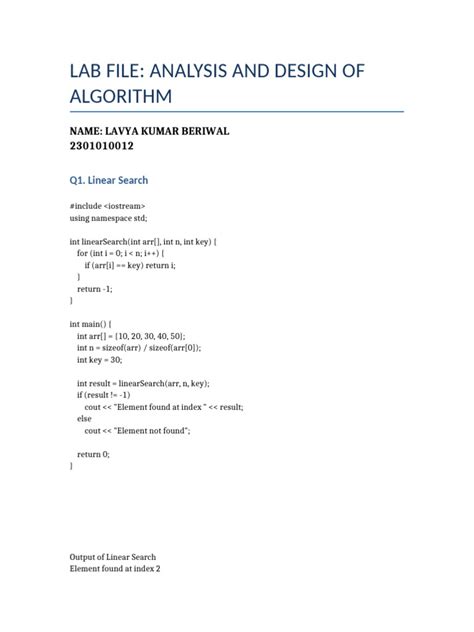 Algorithm Analysis Lab Report Pdf Namespace Computer Programming