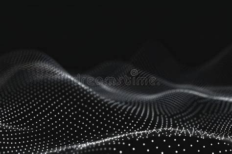 Digital Image Of Abstract Black Background With A Wavy Grid Of Dots And Lines Big Data