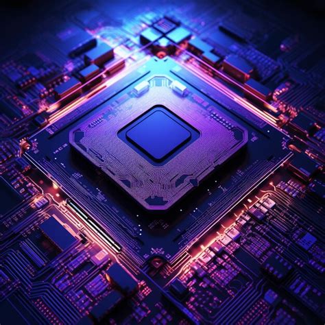 Premium AI Image Central Computer Processor With Neon Lights Integrated Microchip Circuit