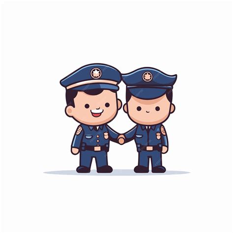 Policía Niño Y Niña En Uniforme Ilustración Vectorial Policía Niño Y