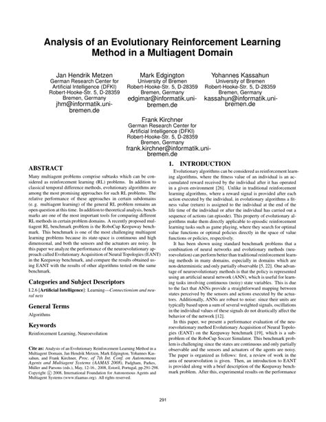 Pdf Analysis Of An Evolutionary Reinforcement Learning Method In A Multiagent Domain