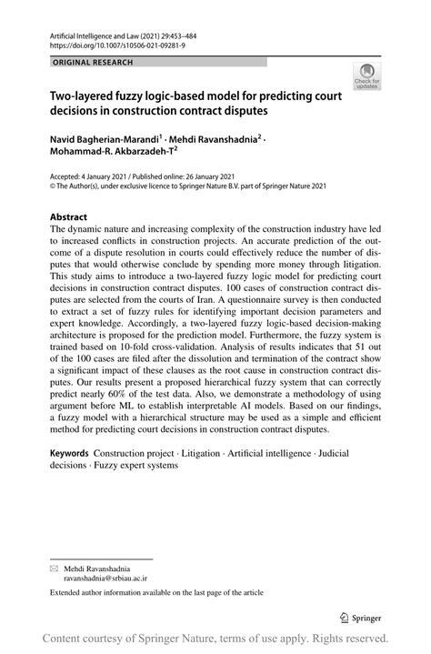 Two Layered Fuzzy Logic Based Model For Predicting Court Decisions In