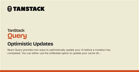 Optimistic Updates Tanstack Query React Docs