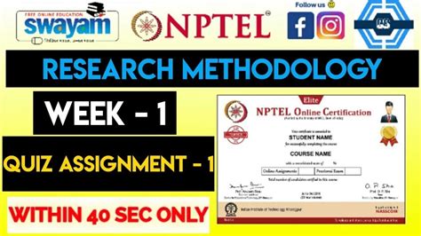 Research Methodology Week 1 Quiz Assignment Solution Nptel 2024 Swayam Youtube
