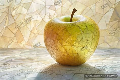 Ai创作图苹果 几何 图案 光影 静物 特写 艺术 装饰 背景 纹理 质感 色彩 多边形 画面 创意 昵图网