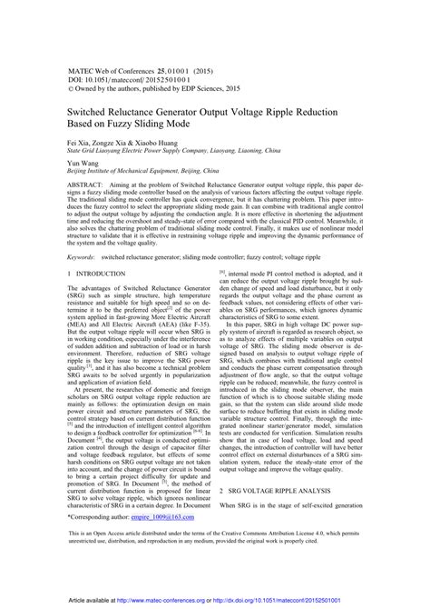 Pdf Switched Reluctance Generator Output Voltage Ripple Reduction Based On Fuzzy Sliding Mode